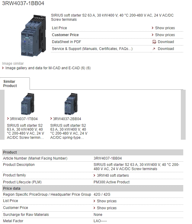 3RW4037-1BB04 soft starter SIRIUS soft starter China Supplier