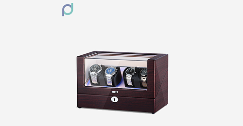 LED light automatic watch rotating box&case black lacquer wooden watch ...