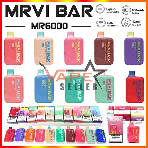 MRVI BAR MR6000 Puff Disposable Vape - Long-Lasting Rechargeable Vape
